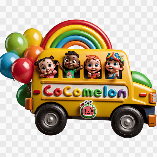 Cocomelon Bus PNG – Transparent Kids Show Vehicle Render